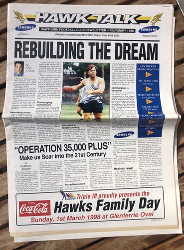 HAWK TALK February 1998 EX cond Folded Larger broadsheet style HAWTHORN ...