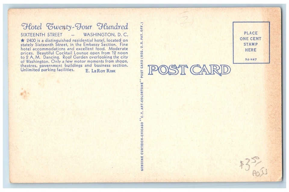 Washington D.C. Postcard Hotel Twenty-Four Hundred Meridian Park ...