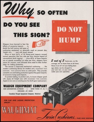 1951 Waugh Equipment Co. St Louis "Do Not Hump" Train Car Twin Cushions ...