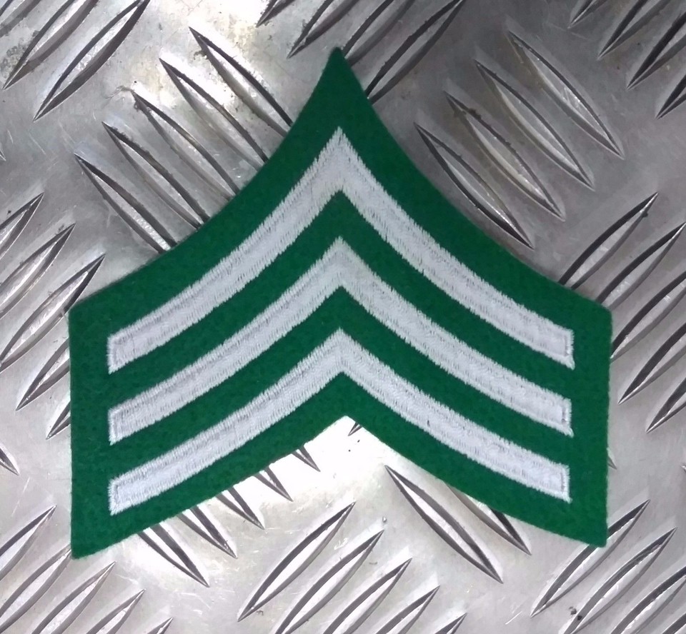 Sergeant Rank Stripes 3 Chevrons Silver on Green Genuine Military Issue ...