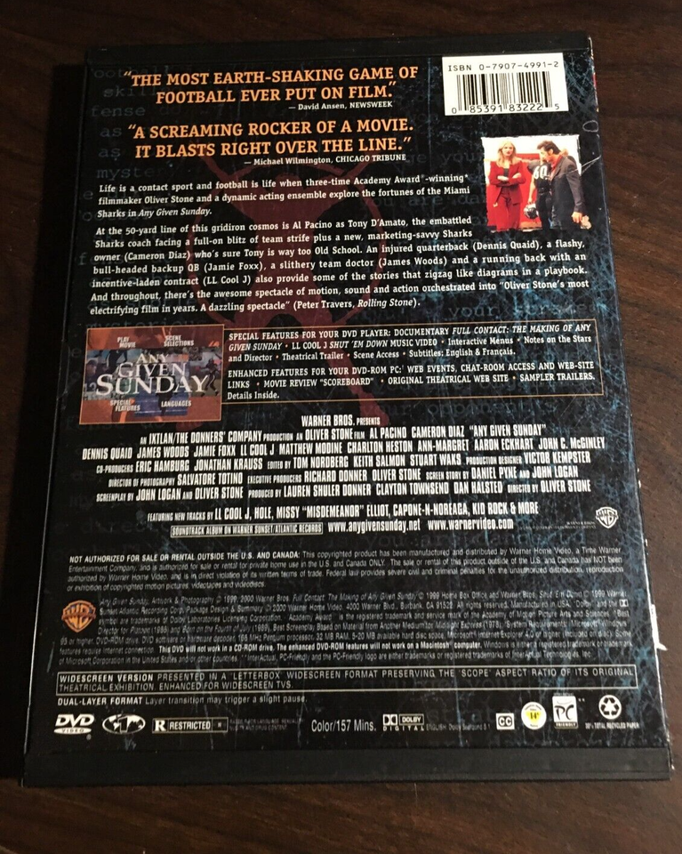 Any Given Sunday (DVD, 2000, Special Edition, Director's cut ) AL ...
