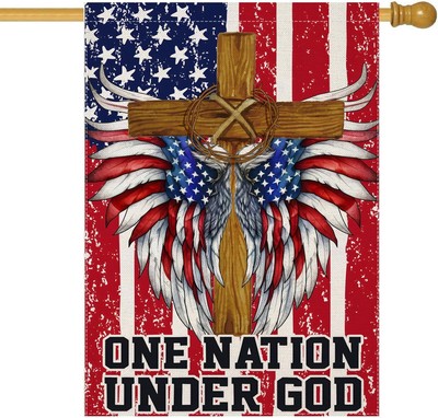 4th of July House Flags for Outdoor Decoration, ONE NATION UNDER 28x40 ...