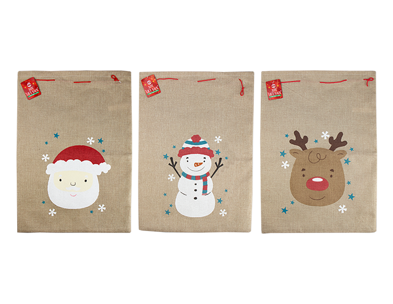 CHRISTMAS BAG JUTE HESSIAN Kids Xmas Santa Stocking Gift Sack 35cm x ...