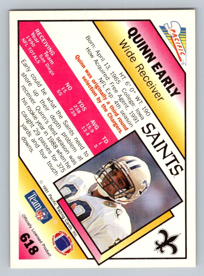 Quinn Early 1991 Pacific #618 New Orleans Saints | eBay