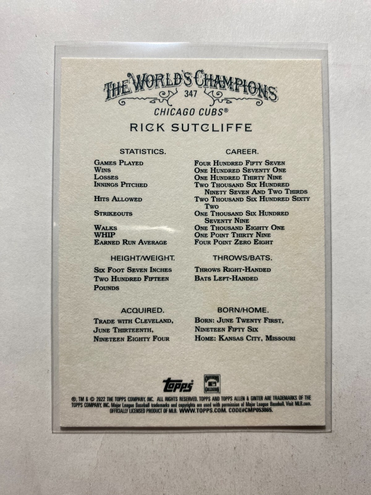 Rick Sutcliffe 2022 Topps Allen & Ginter Chicago Cubs #347 SP Card | eBay