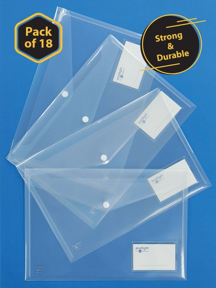 EASTLIGHT Clear A4 Plastic wallets Stud Document Wallet Files Folders ...