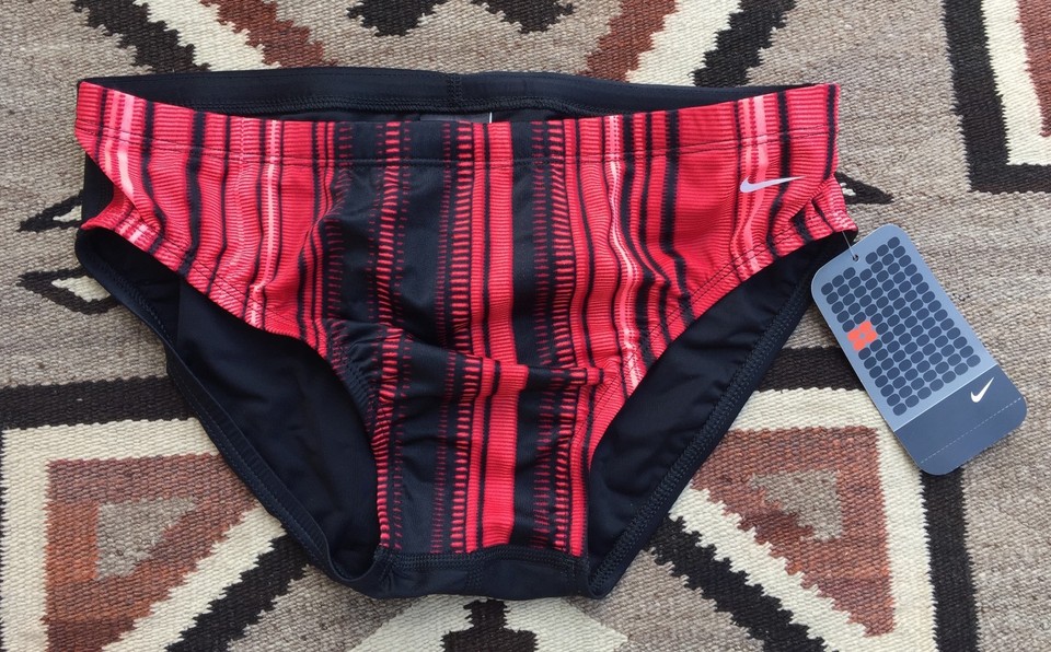 NEW Nike -Sz 32 M RED + Black STrIpEd Black Speedo Swim Briefs Bikini ...