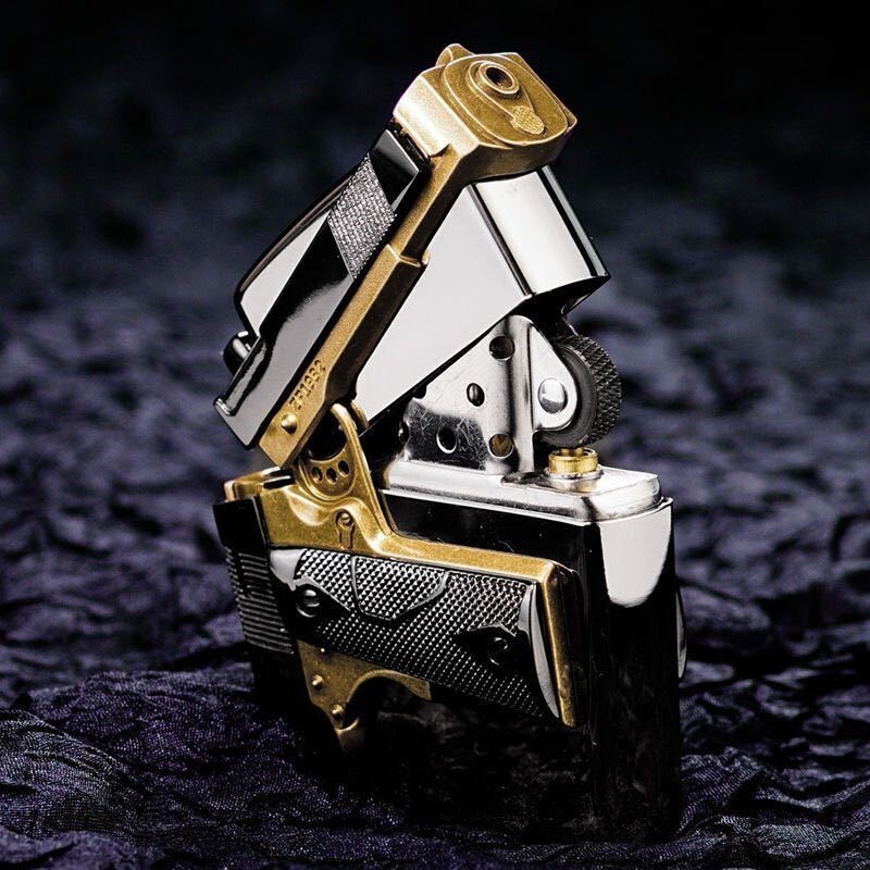 New Zippo oil Lighter Gun gold silver with box | eBay
