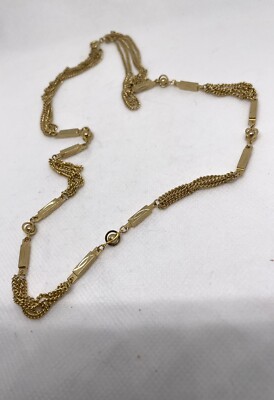 Gold Tone Multi Chain & Rectangle & Caged Bead Stationed Necklace | eBay