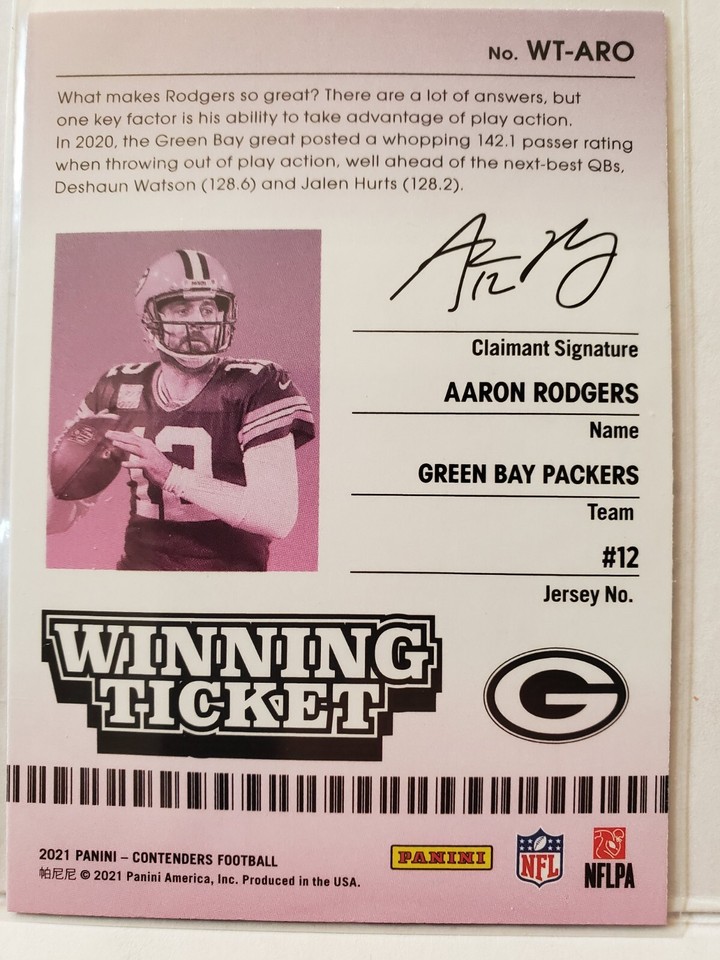 Aaron Rodgers 2021 Panini Contenders Winning Ticket #WT-ARO Packers | eBay