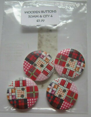 Wooden Decorated Buttons - qty 4 & 30mm WIDE Assorted Designs!! ** NEW ...