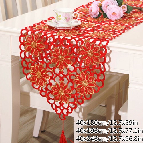 Hollow Table Runner Cover Fabric Tablecloths Tassels Floral Wedding ...
