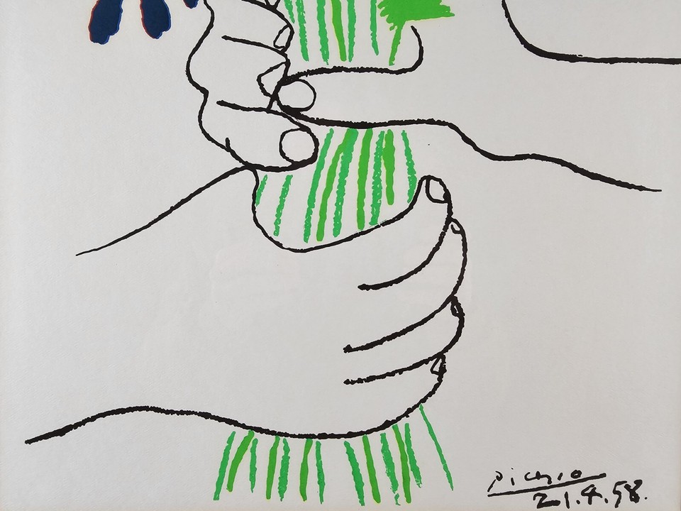 ART - Large VTG Pablo Picasso Lithograph Hands With Flowers 28.25x22.25 ...