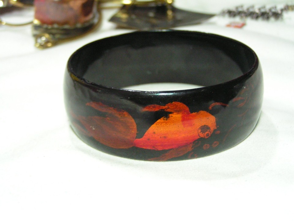 Vintage Black & Orange Lacquer Goldfish Design Bangle Bracelet | eBay UK