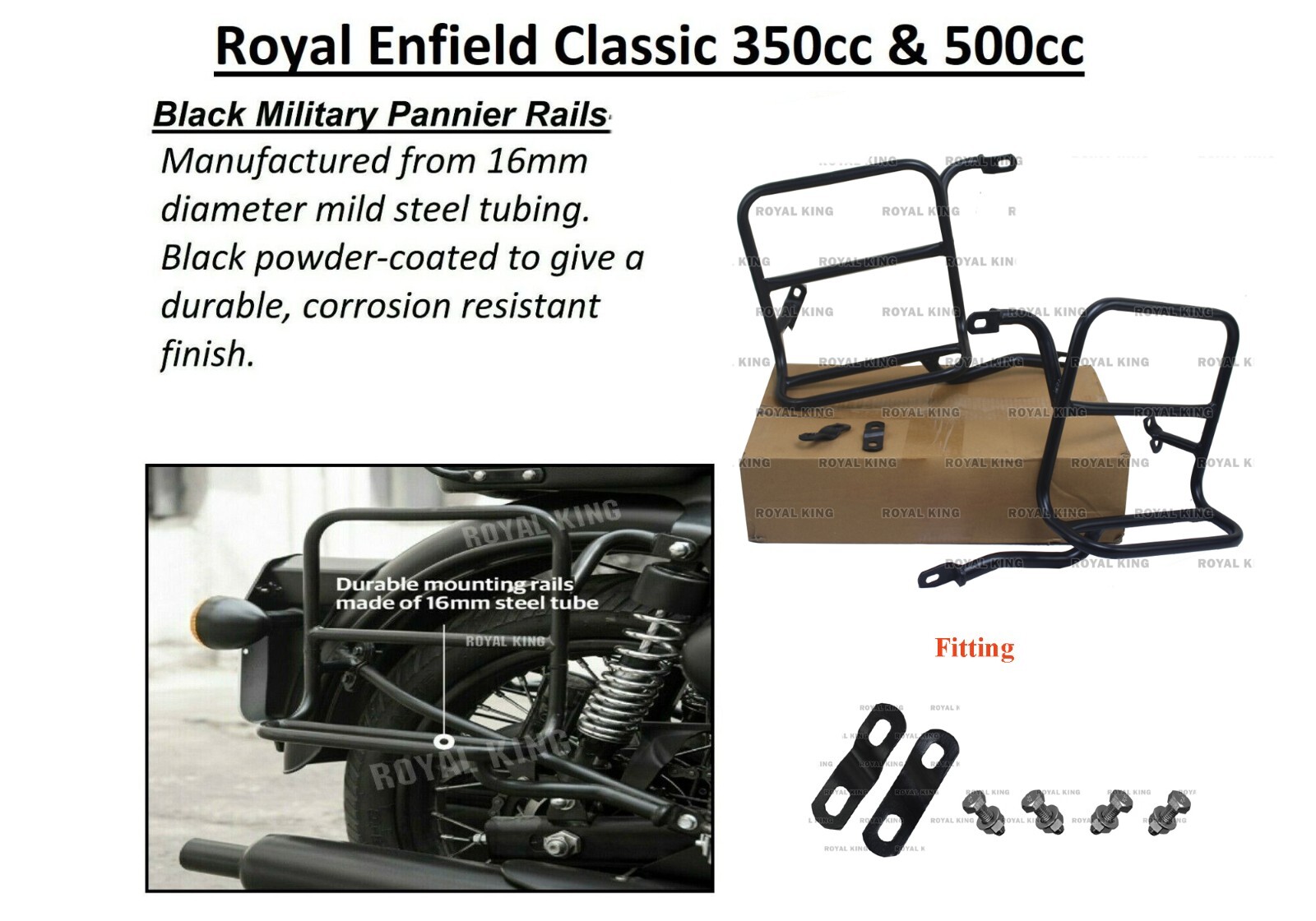 Black "Military Pannier Rails" Fit For Royal Enfield Old Classic 500/ ...