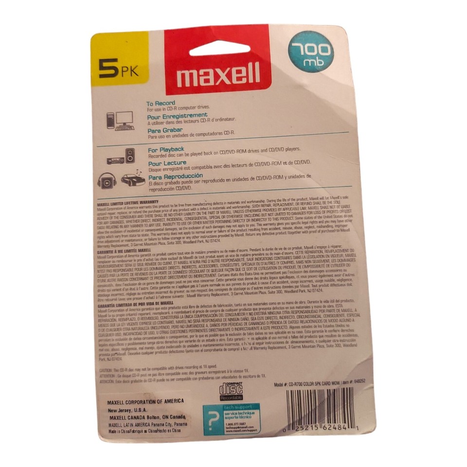 MAXELL CD-R COLOR 5-PACK 80 Min 700mb | eBay