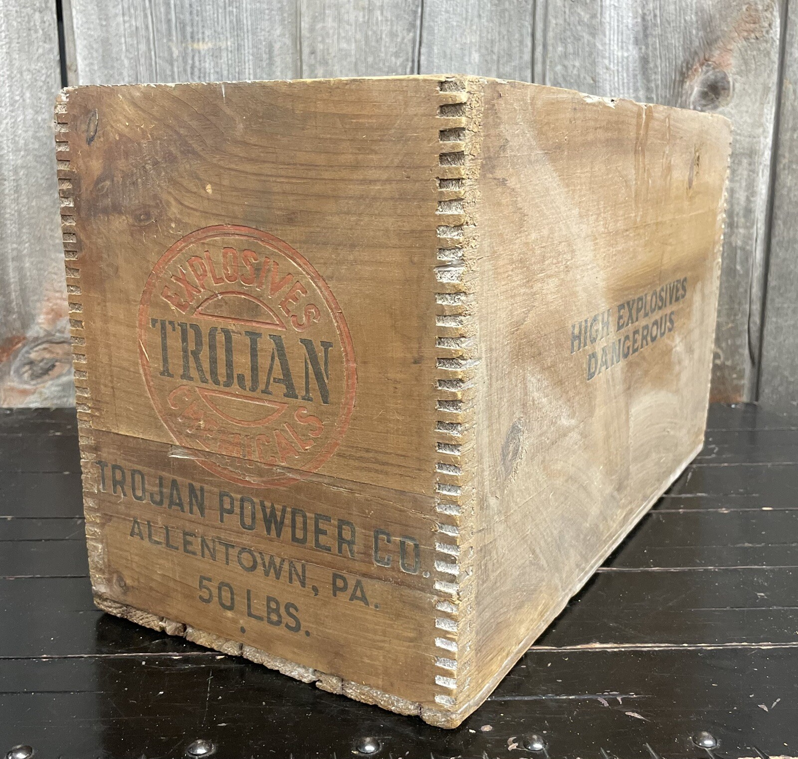 Early Vintage Trojan Powder Explosives Advertising Wooden Box Crate ...