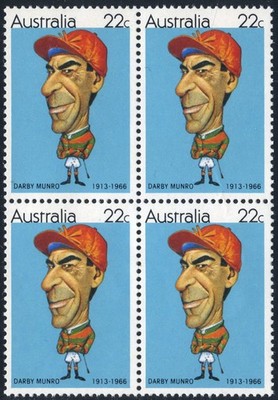 AUSTRALIA 1981 Sporting Personalities Darby Munro Block of 4x 22c SG ...