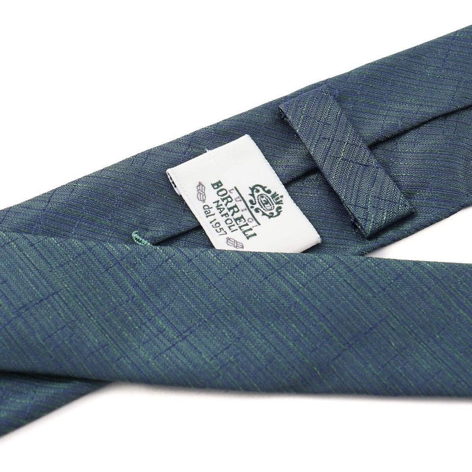 Luigi Borrelli Napoli Narrow 2.25" Blue and Green Hatched Check Silk ...