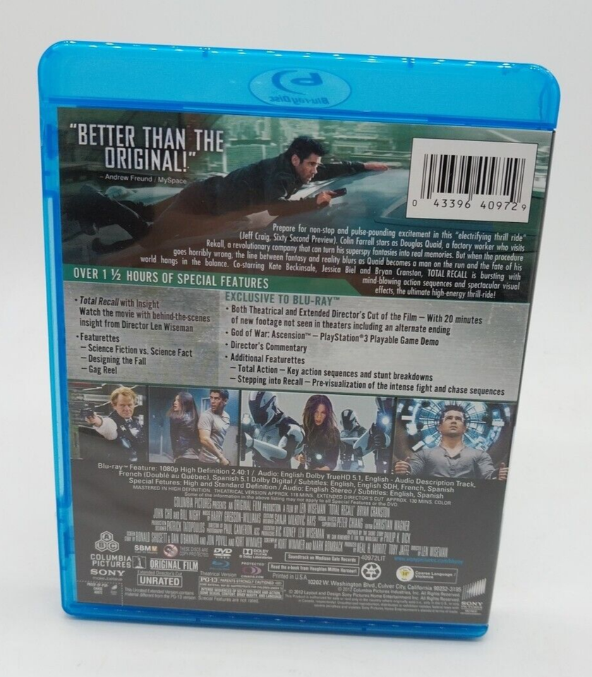 Total Recall Blu-ray DVD 2012 Extended Directors Cut Action Sci Fi ...