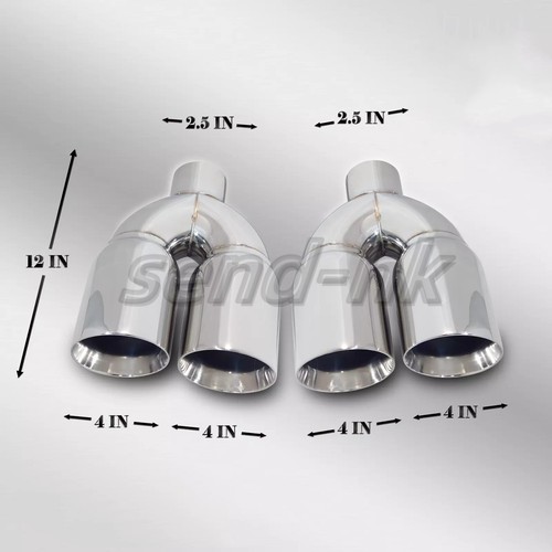 QUAD 4" OUT CHROME EXHAUST TIP STAGGERED L&R PAIR 2.5" INLET DUAL WALL ...