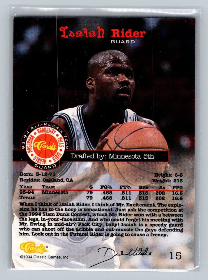 Isaiah Rider #15 1994 Classic Draft Minnesota Timberwolves | eBay