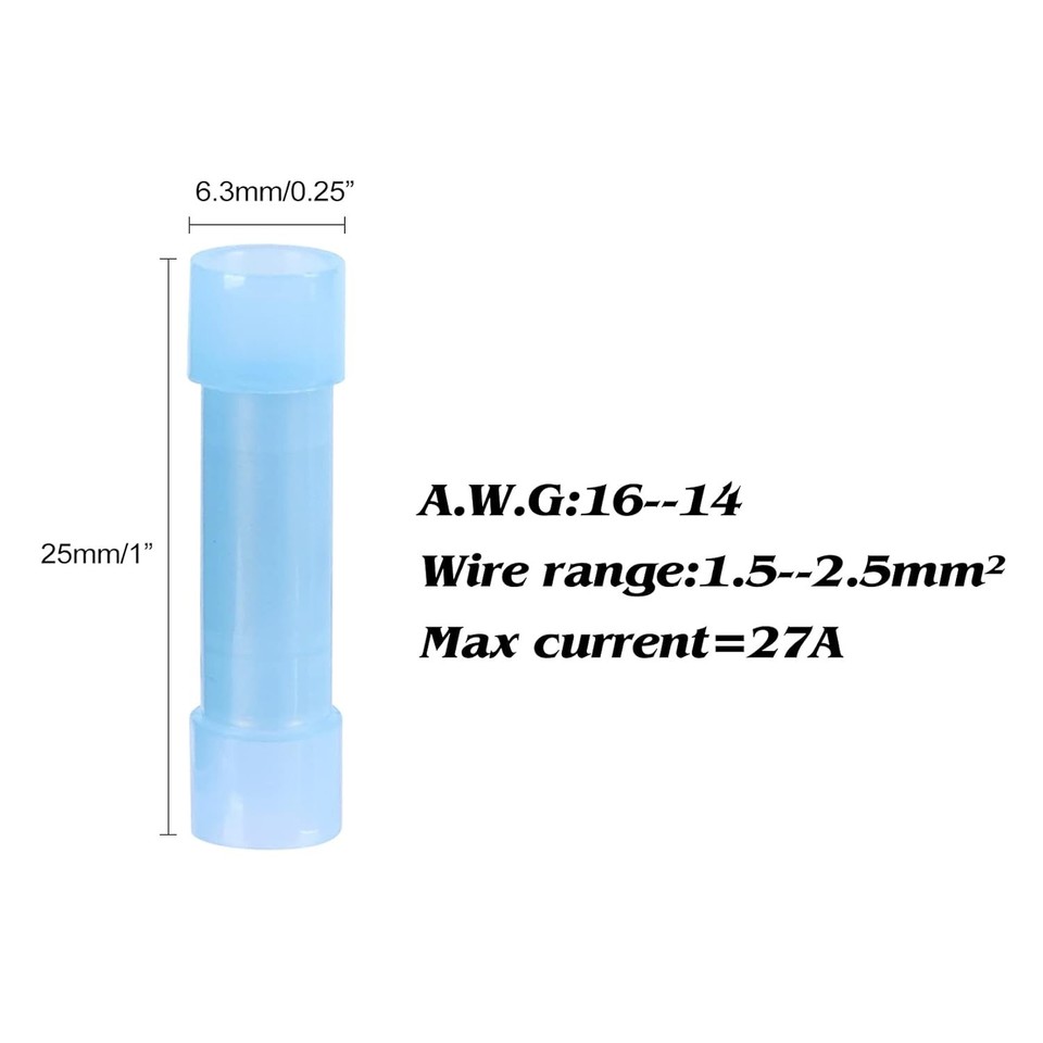PA66 Nylon Fully Insulated Electrical Crimp Butt Connector S Size: Blue ...