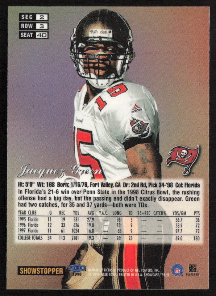 1998 Flair Showcase Jacquez Green #40 Rookie Tampa Bay Buccaneers | eBay