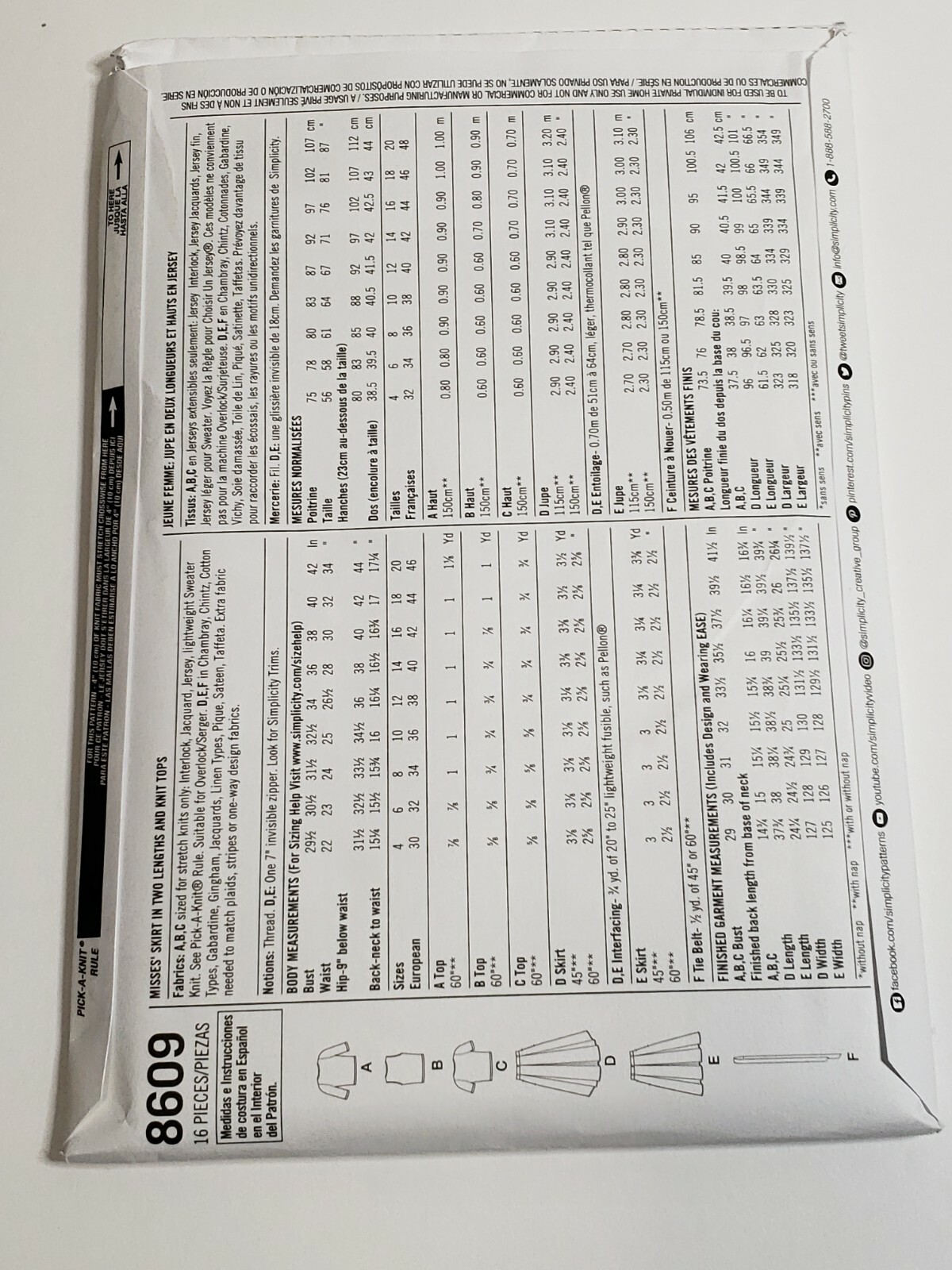 Simplicity 8609 Misses Skirt and Knit Tops Sizes 12 - 20 Un-cut FF for ...