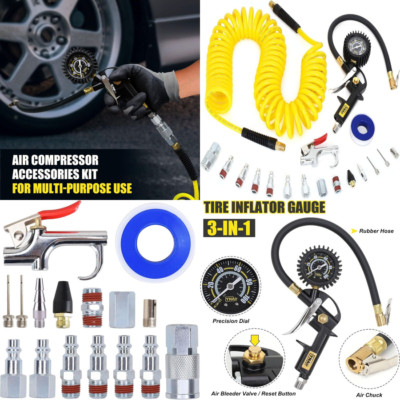 18PC Air Compressor Blower Gun Fitting Kit Nozzles Hose Tire Inflator ...