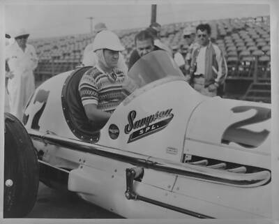 Walt Ader sits in the #27 Sampson Special in the pit area 1950 Indy ...