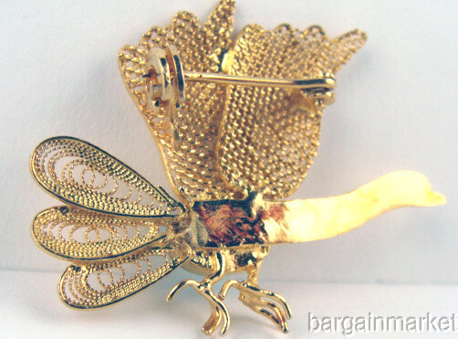 Sterling Silver Vermeil Gold Overlay Filigree Goose Duck Bird Turquoise ...