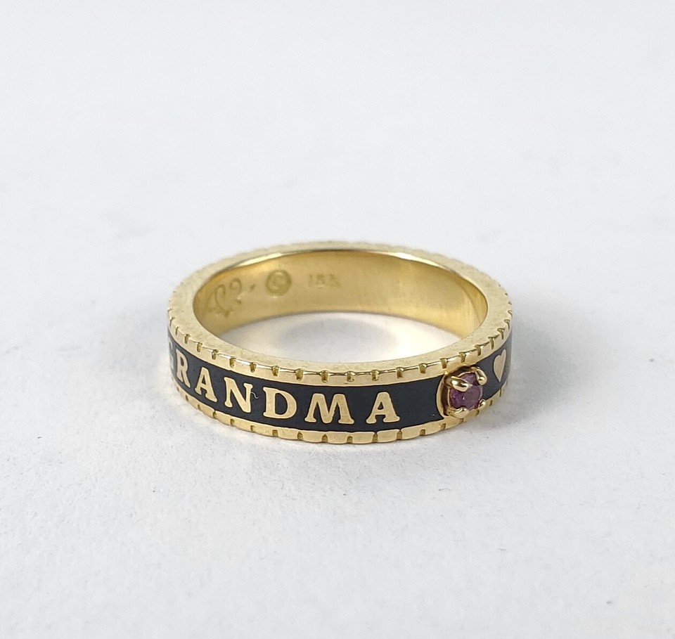 Beloved Fine Jewelry 18k Yellow Gold Grandma Love Enamel 4mm Band Ring ...
