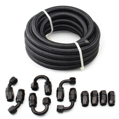 20FT 8AN Nylon Braided Fuel Line Kit w/ Oil/Gas/Fuel Hose Fitting ...