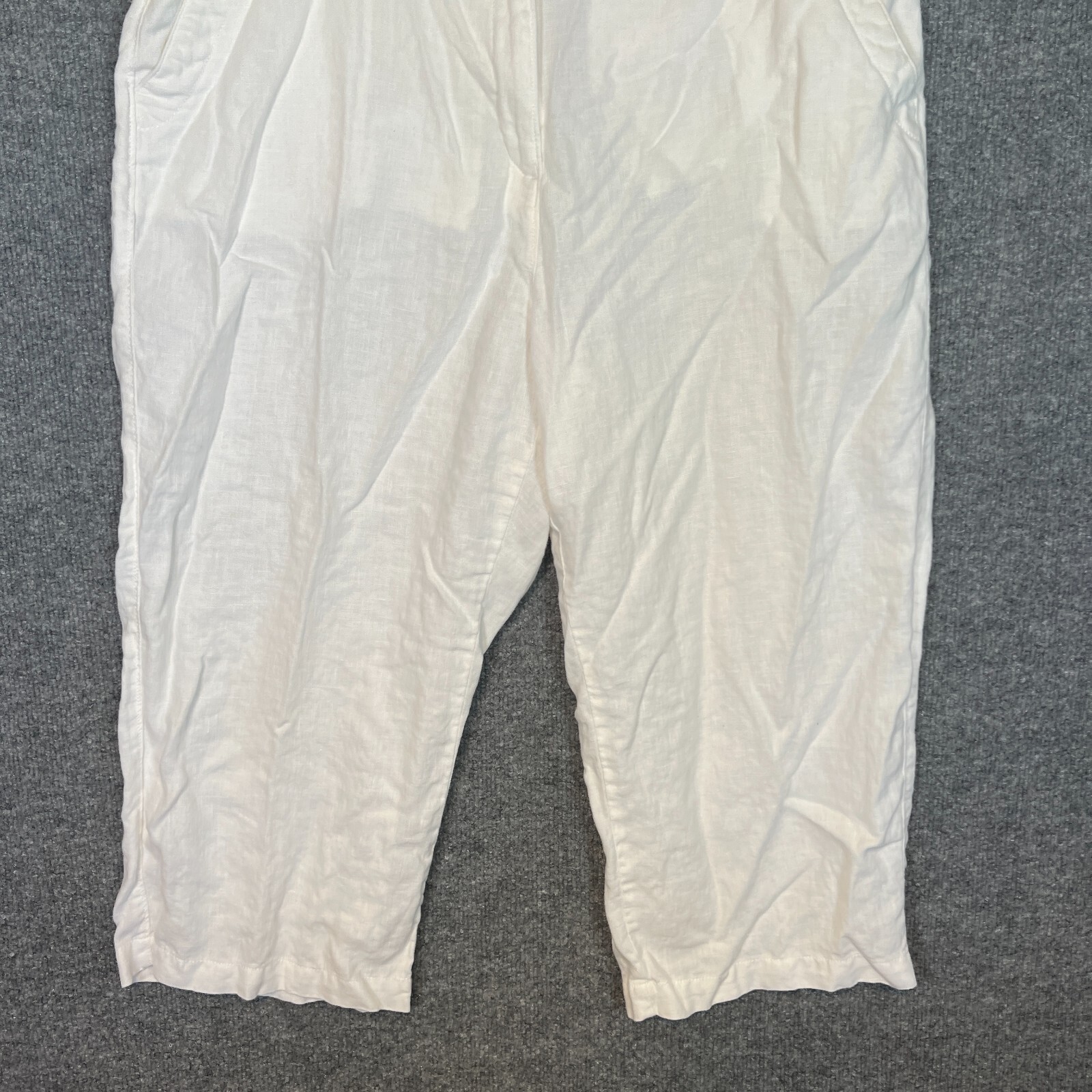 L.L Bean Pants Womens 18 White Linen Capris Stretch Waist Plus Size ...