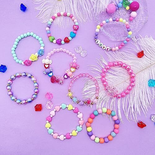 9 PCS Cute Kids Bracelets for Girls Pink Beaded Bracelets Little ...