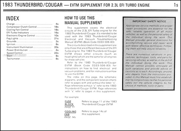 1983 Ford Thunderbird TURBO Electrical Troubleshooting Manual 83 T Bird ...