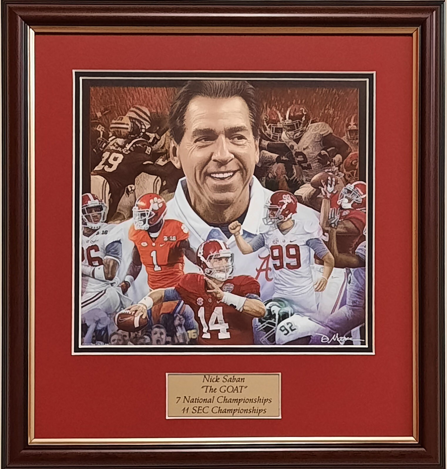 ALABAMA football Coach Nick Saban framed print THE GOAT Daniel Moore | eBay