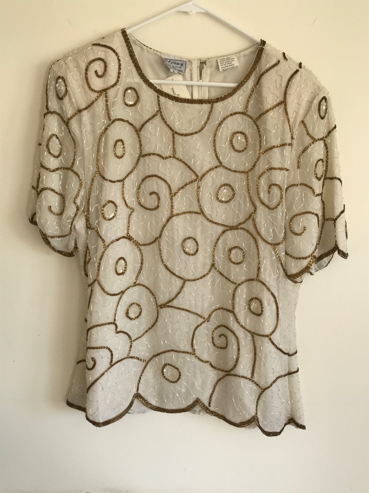 Vintage Heavy Beaded Top White Silk Blouse Top 80s Sequins NEW Stenay L ...