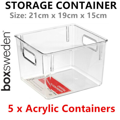 5 x Medium Acrylic Storage Container 21x19cm Box Organiser Basket Bin ...
