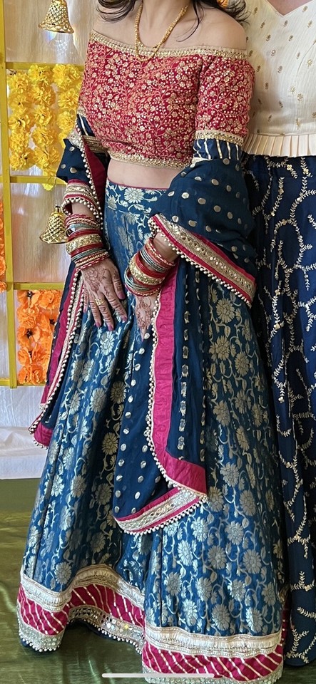 Nareeka Collection Indian Turquoise/Pink Lengha, Chuni, Off Shoulder ...