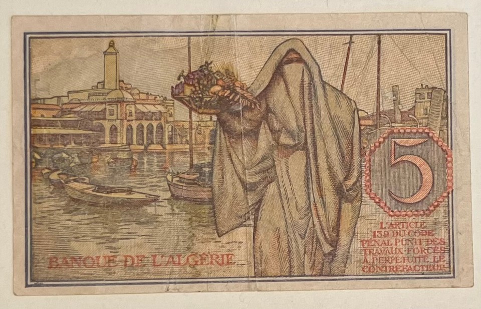 ALGERIA 1944 BANQUE DE L'ALGERIE 5 FRANC NOTE | eBay