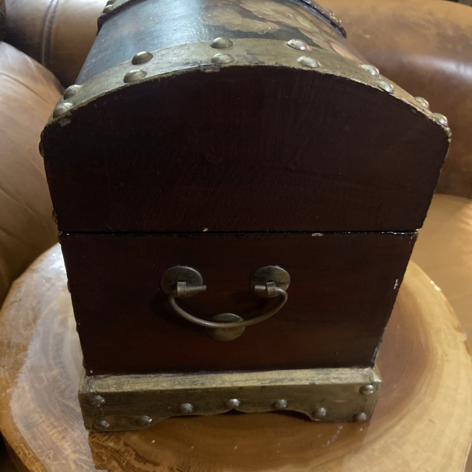 Wood Treasure Chest Hand Painted Floral Vintage Small (8.5"× 7" × 8.5 ...