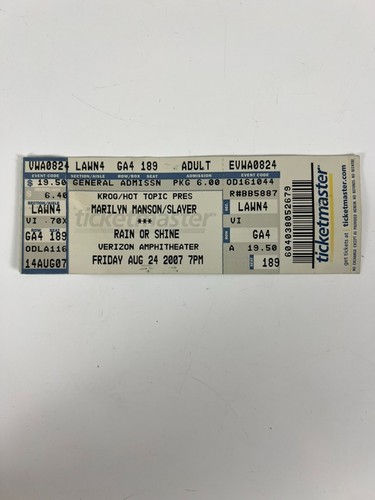 Marilyn Manson Slayer 2007 Ticket Stub Verizon Amphitheater | eBay