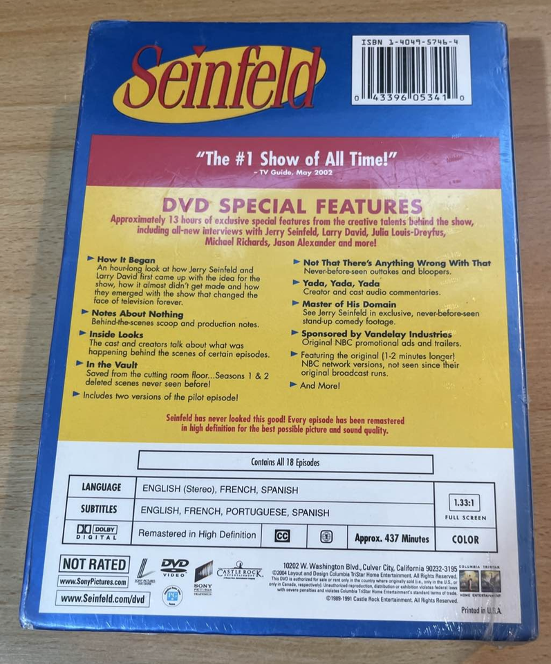 Seinfeld Seasons 1 & 2 DVD Box Set 4-Disc TV Series Columbia/TriStar ...