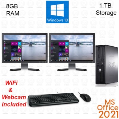 Dell Desktop PC Computer Windows 10 Core 2 Duo 8GB 1TB WiFi DUAL 19 ...