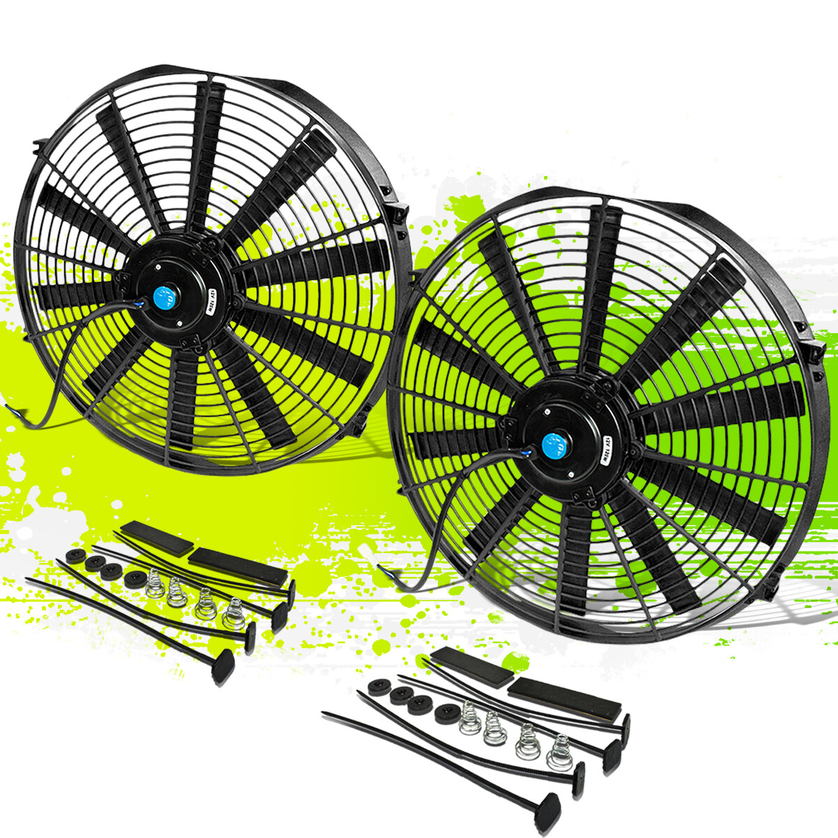 2 Set 16" High Performance Electric Slim Radiator Cooling Fan+Mounting ...
