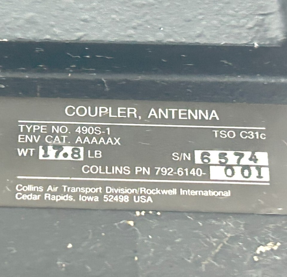 Collins 490S-1 Aircraft Antenna Coupler P/N 792-6140-001 | eBay
