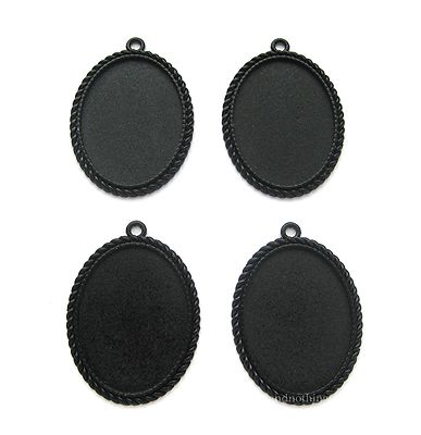 4 Goth Emo Metallic BLACK Nautical Rope 40mm x 30mm CAMEO PENDANT Frame ...