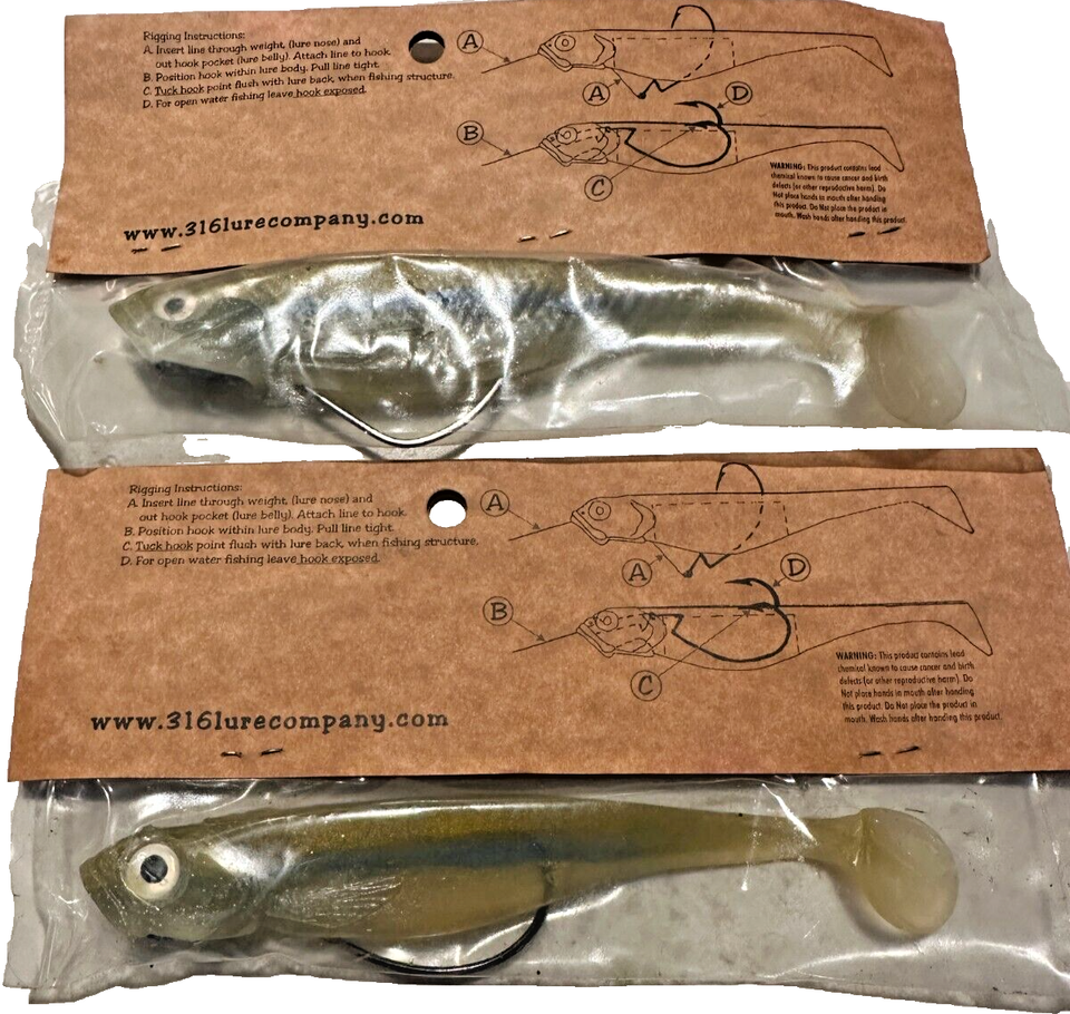 (2) 6" and 7" Mission FISH 3:16 Weedless SWIMBAIT AYU Pre-rigged Hook ...